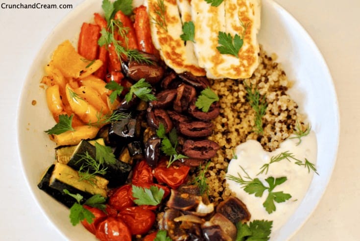 Roasted Veggie & Halloumi Quinoa Bowl - Crunch & Cream